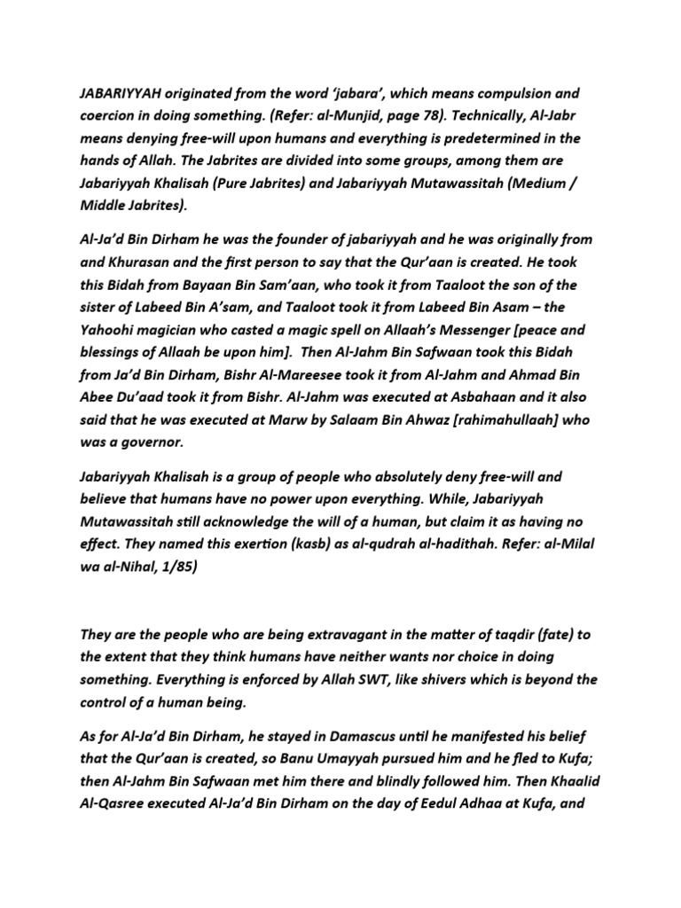 Understanding Jabariyyah Beliefs | PDF