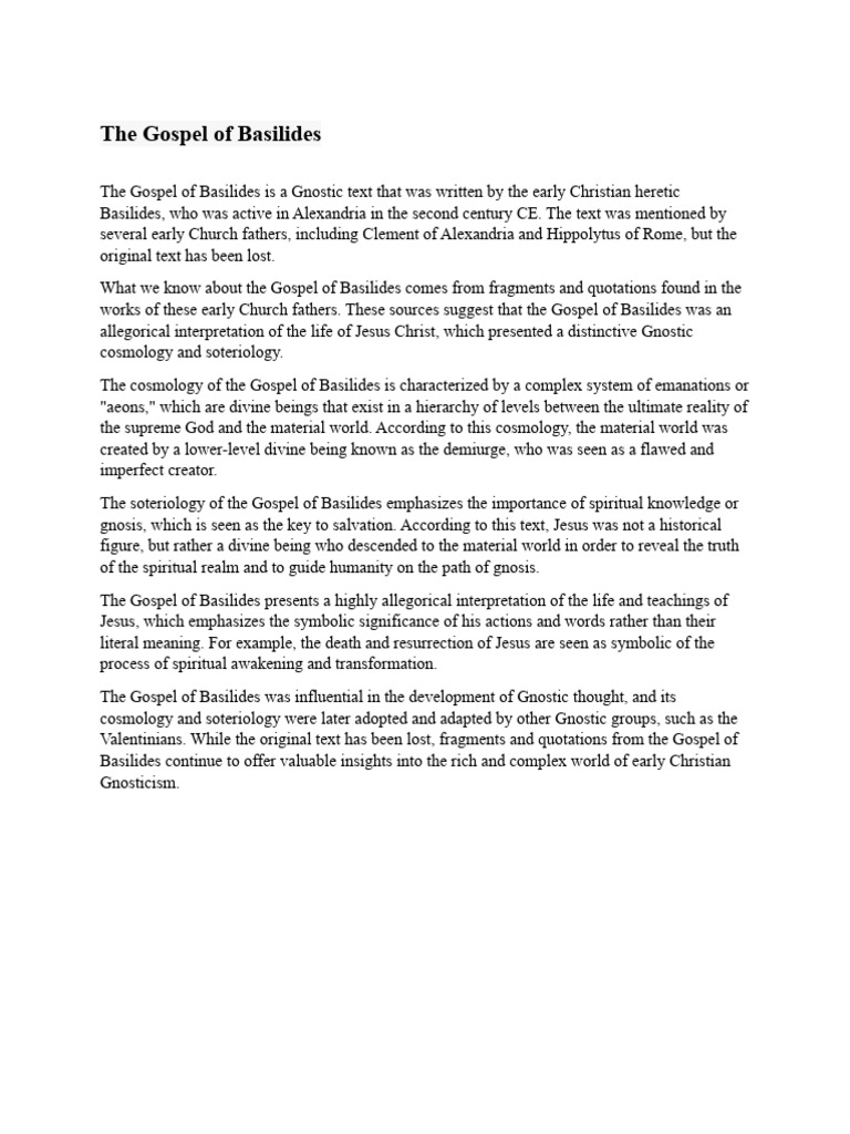 The Gospel of Basilides | PDF