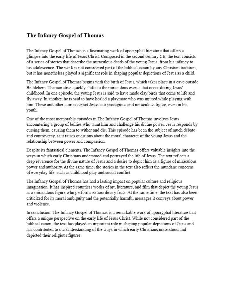 The Infancy Gospel of Thomas | PDF | Jesus | Gospels