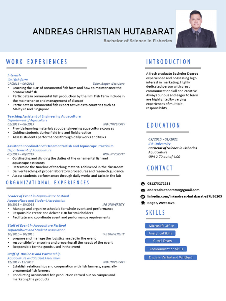 CV - Andreas Christian Hutabarat | PDF | Aquaculture | Learning