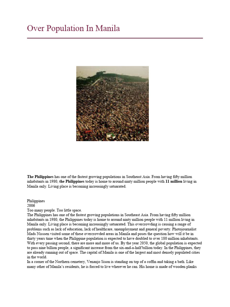 Over Population in Manila | PDF | Family Planning | Birth Control