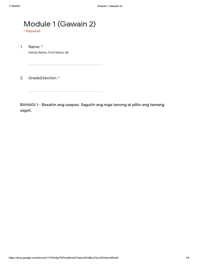 Module 1 (Gawain 2) - Google Forms | PDF
