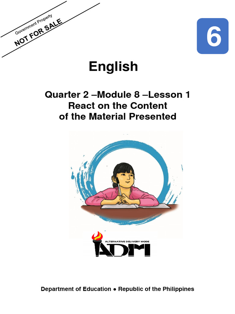 English 6 Q2 Module 8 REACT On The Content Lesson 1 - Version 3 | PDF | Pollution | Water