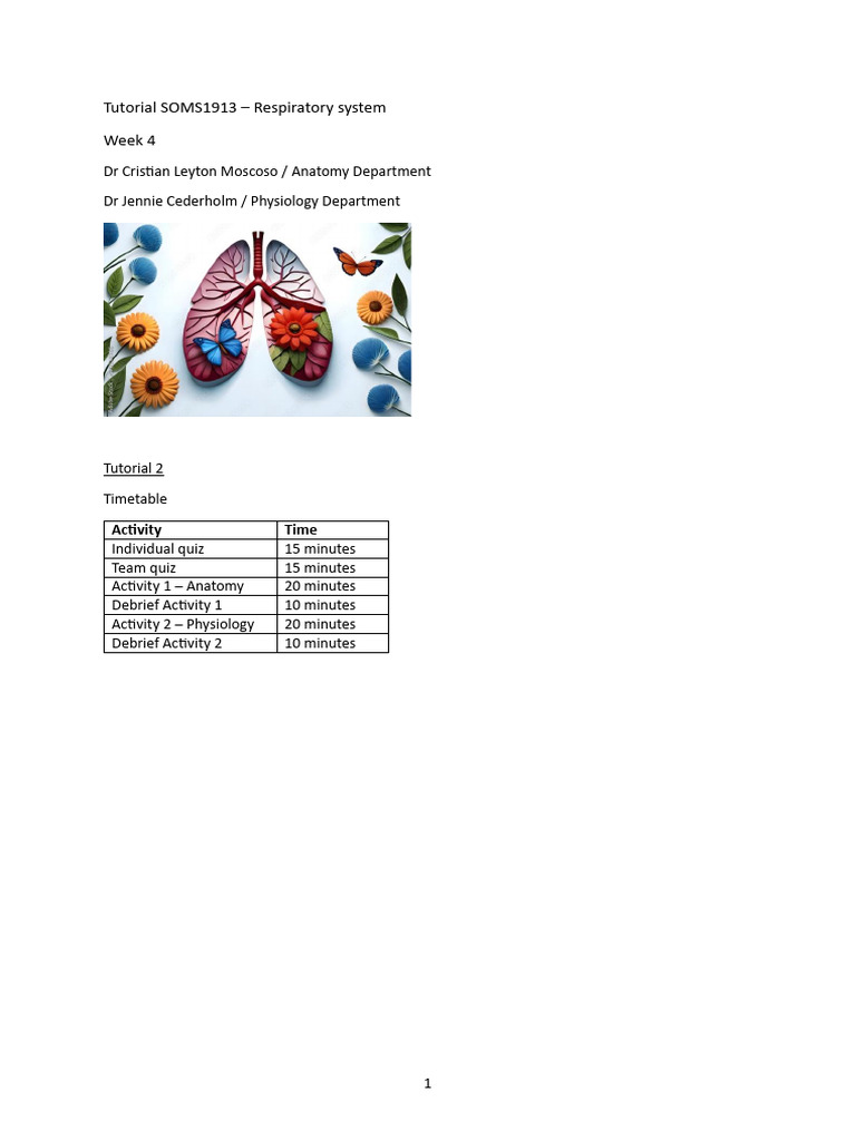 Tutorial-Week 4 Respiratory | PDF | Respiratory System | Lung