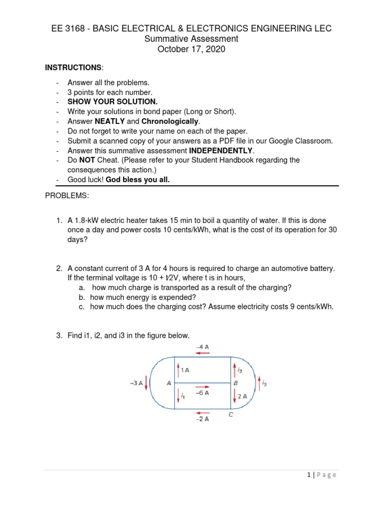 EE 3168 Electrical Engineering Assessment | PDF | Electrical Network ...
