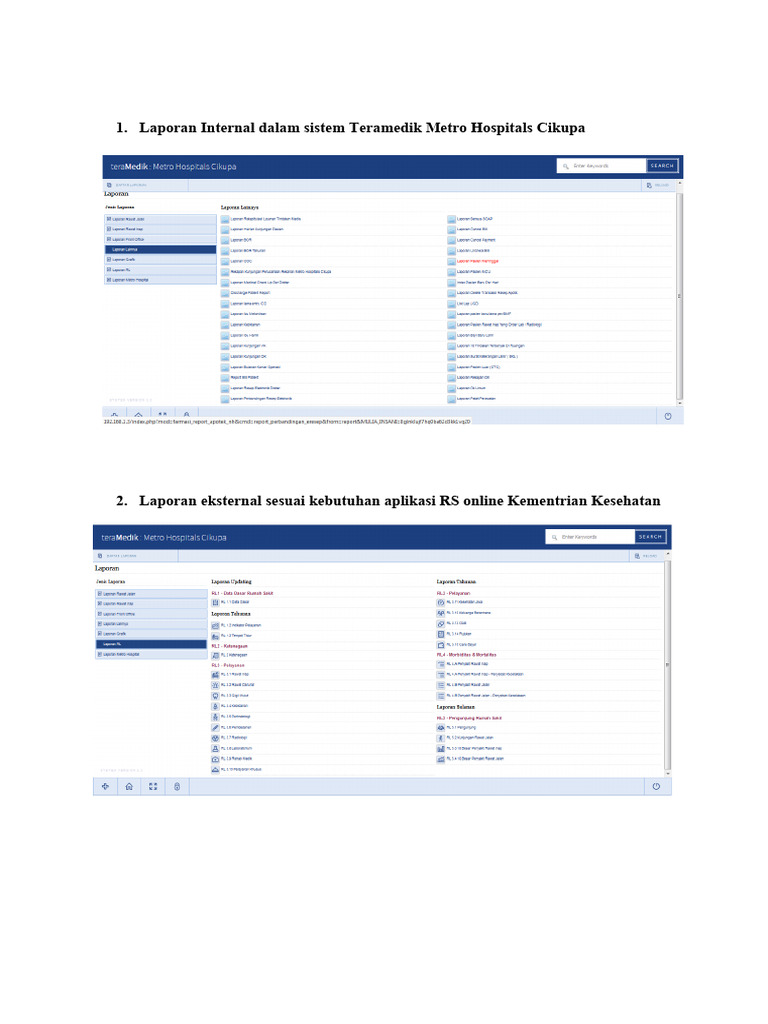 Laporan Internal Dan Eksternal Dalam SIMRS MHCP | PDF