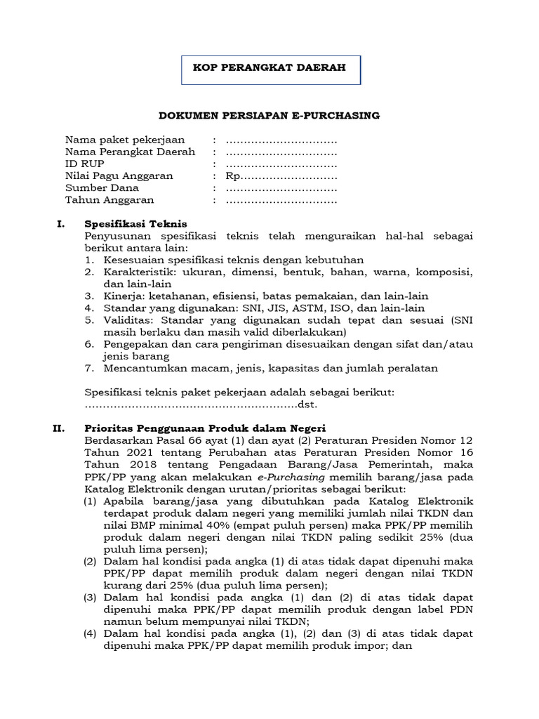 Contoh Dokumen Persiapan E-Purchasing Oleh PPK Atau PP | PDF | Pengelolaan Keuangan & Uang
