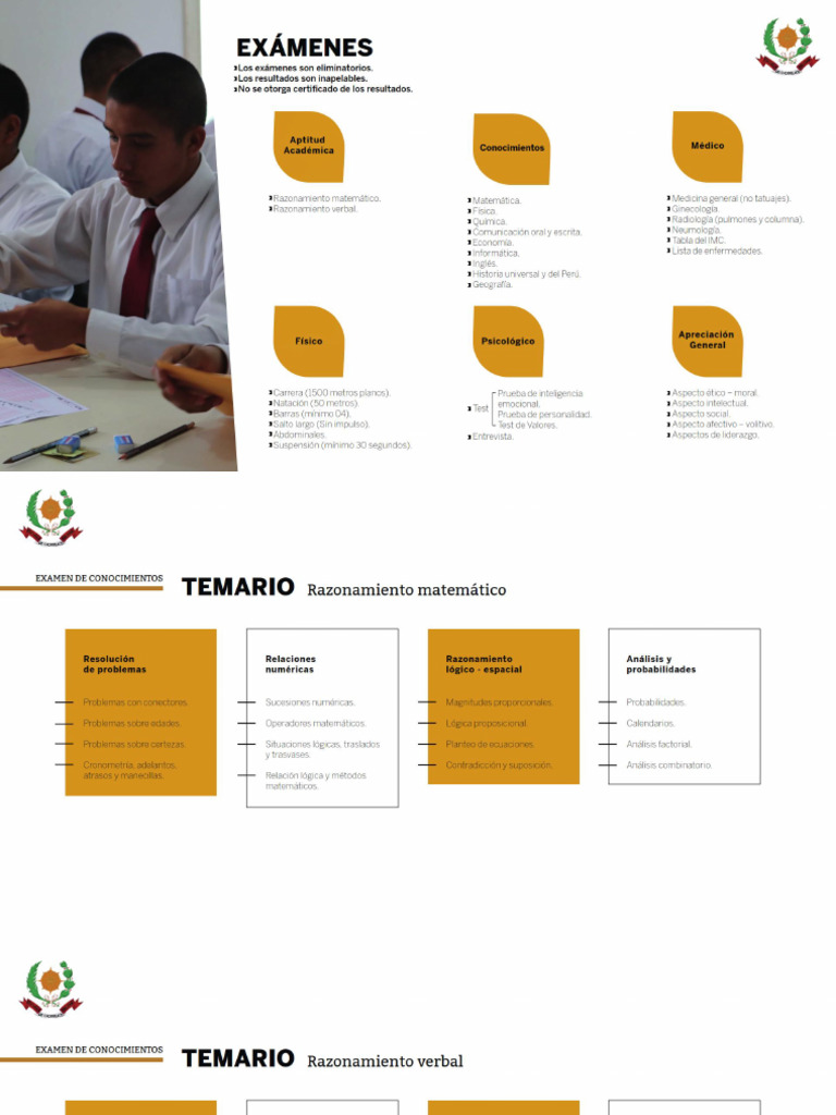 Requisitos y temario para el examen de admisión a la EMCH | PDF
