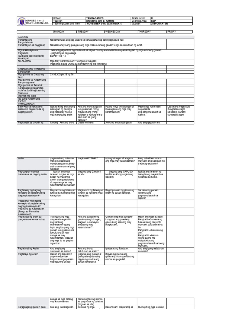 DLL Esp-3 Q2 W1 | PDF