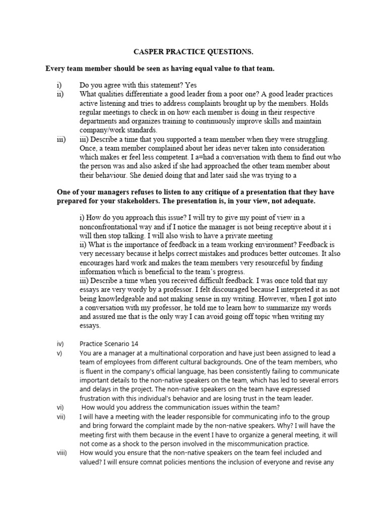 Casper Practice Questions | PDF