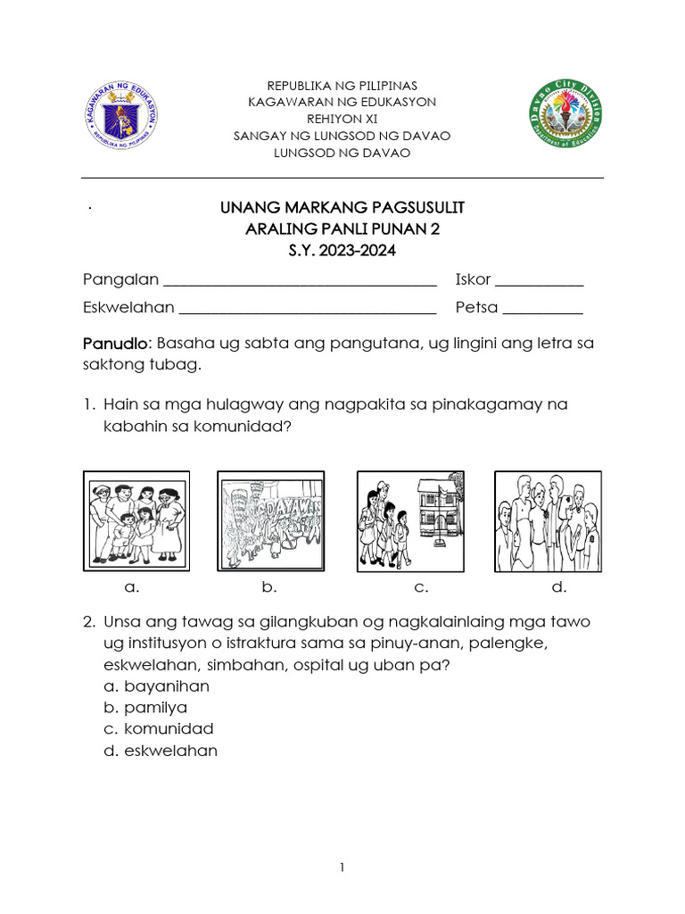 Quarterly Exam - Q1 Araling Panlipunan 2 | PDF