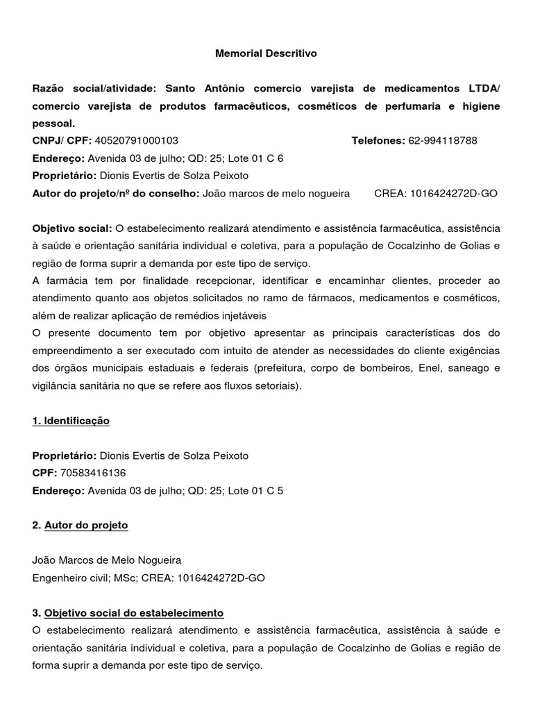 Memorial Descritivo Farmacia | PDF