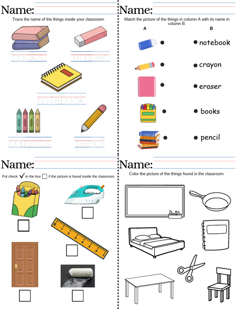 Classroom Objects Naming Worksheet | PDF
