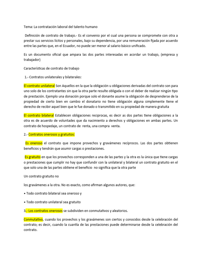 Tipos de Contratos Laborales en Ecuador | PDF