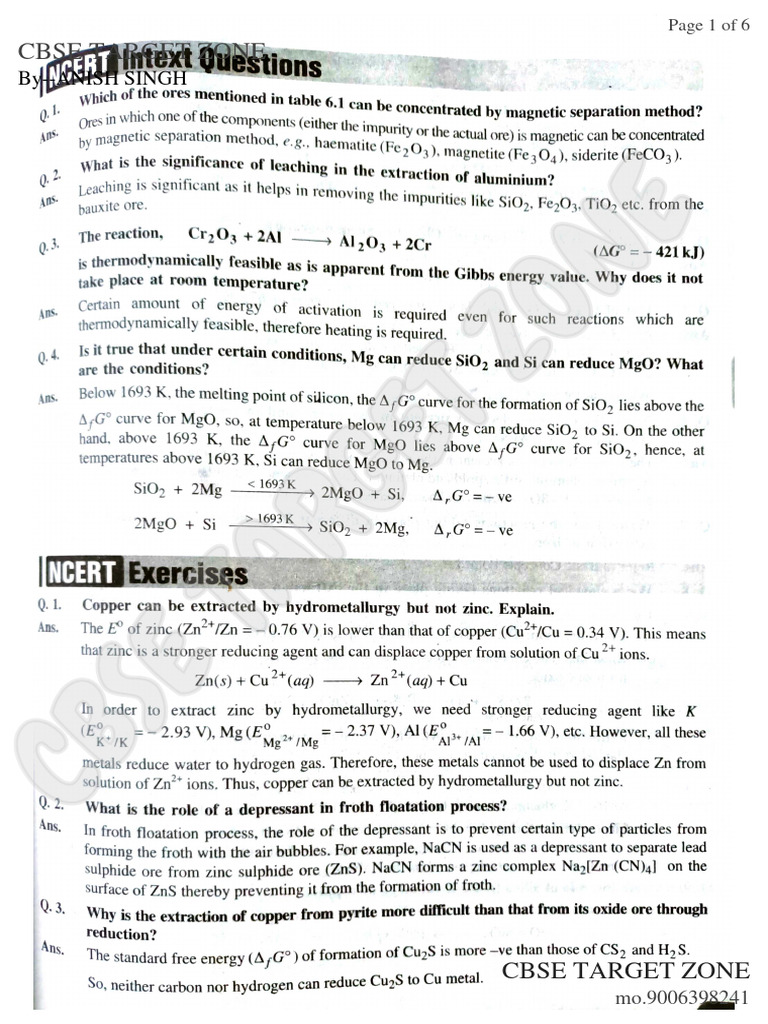 Metallurgy Ncert Answer | PDF