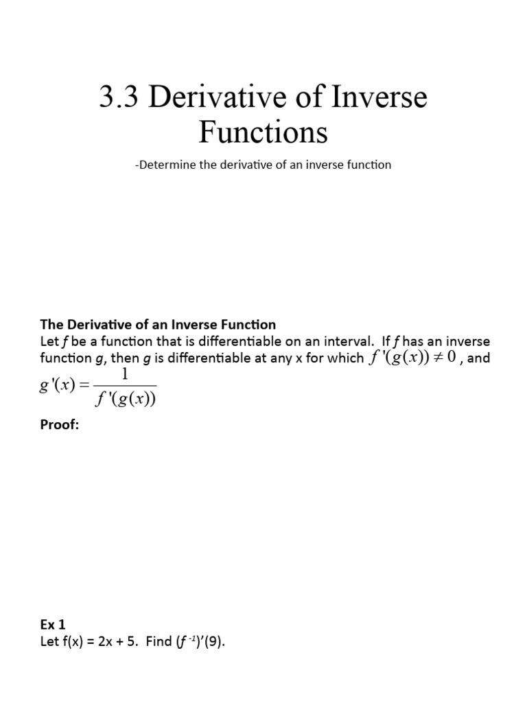 Derivatives of Inverse Functions | PDF