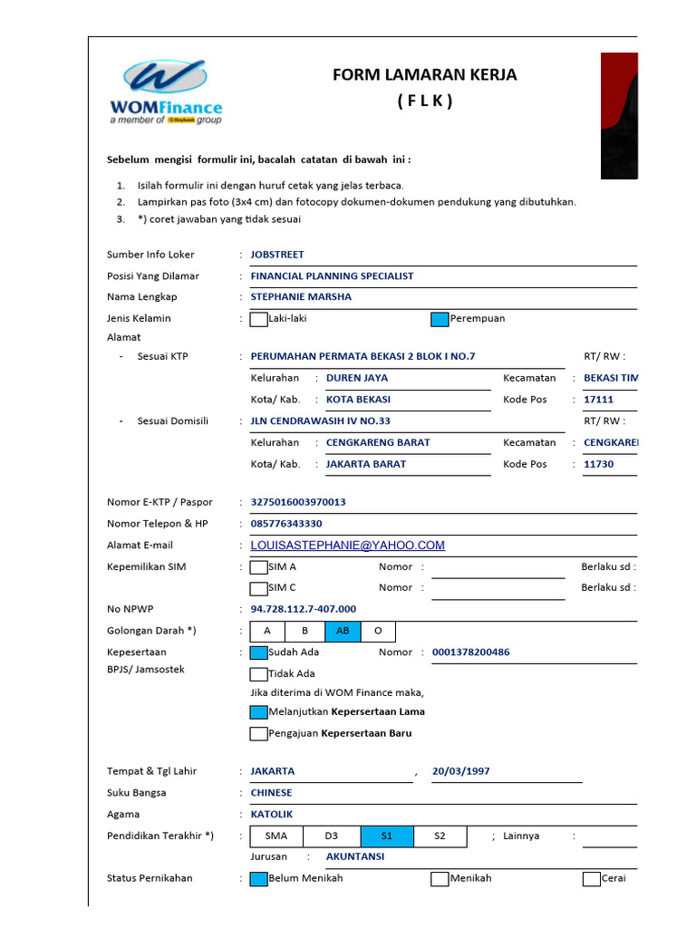 Form Lamaran Kerja (FLK) | PDF