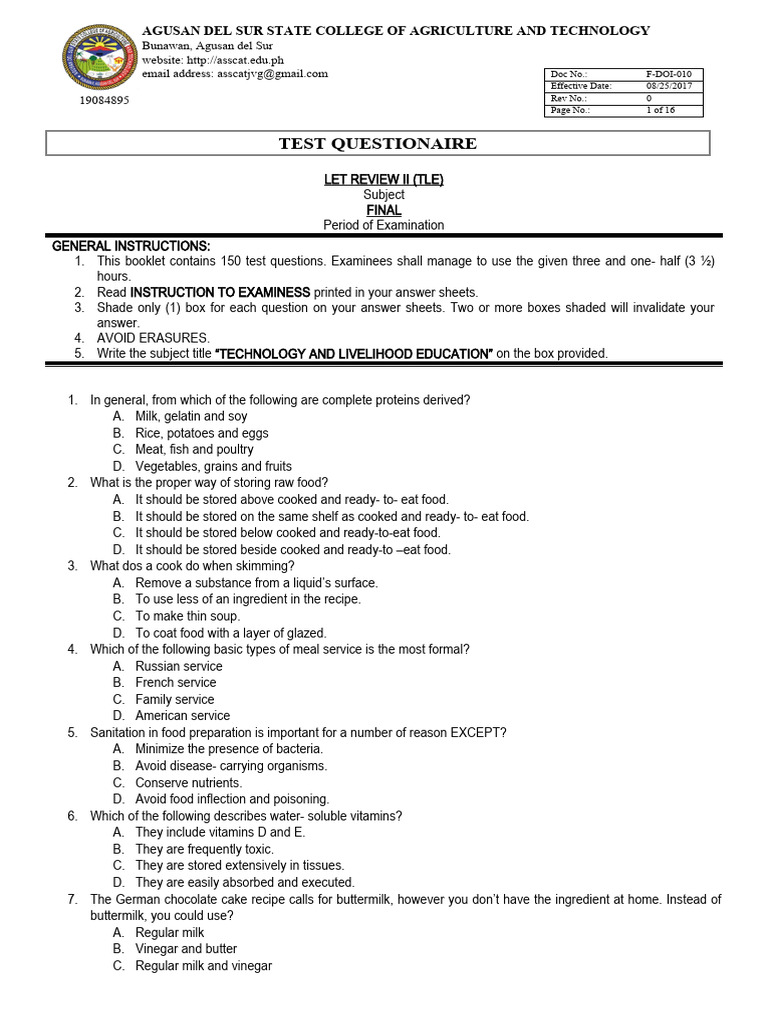 LET REVIEW 2 (TLE) FINAL | PDF | Nutrients | Vitamin