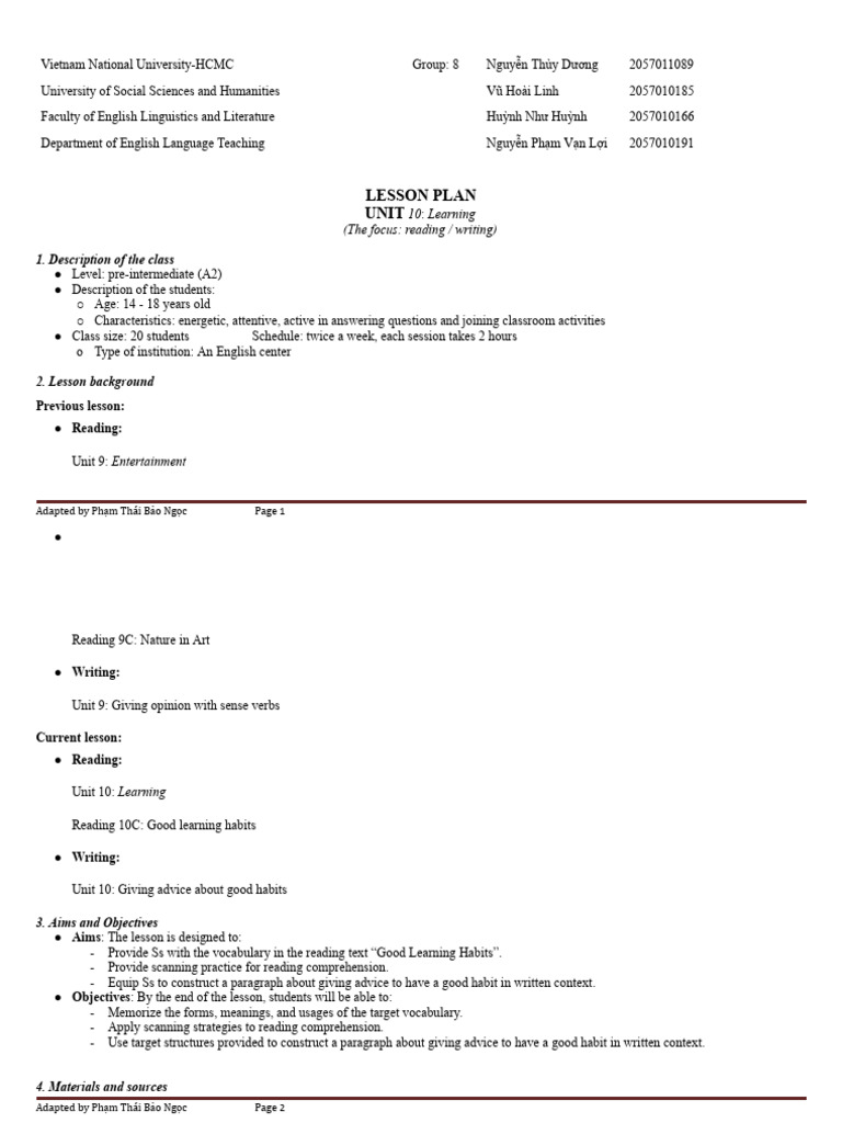 Lesson Plan For TP2 | PDF | Lesson Plan | Reading Comprehension