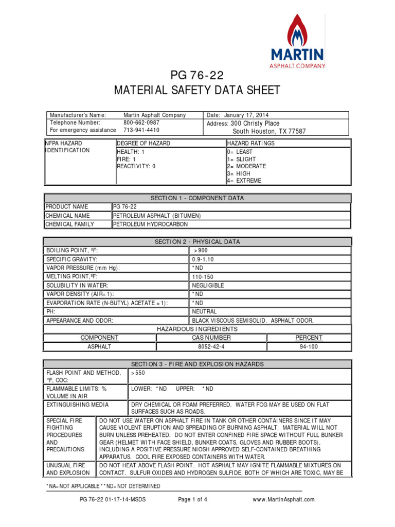 MSDS Aspal PG-76 | PDF