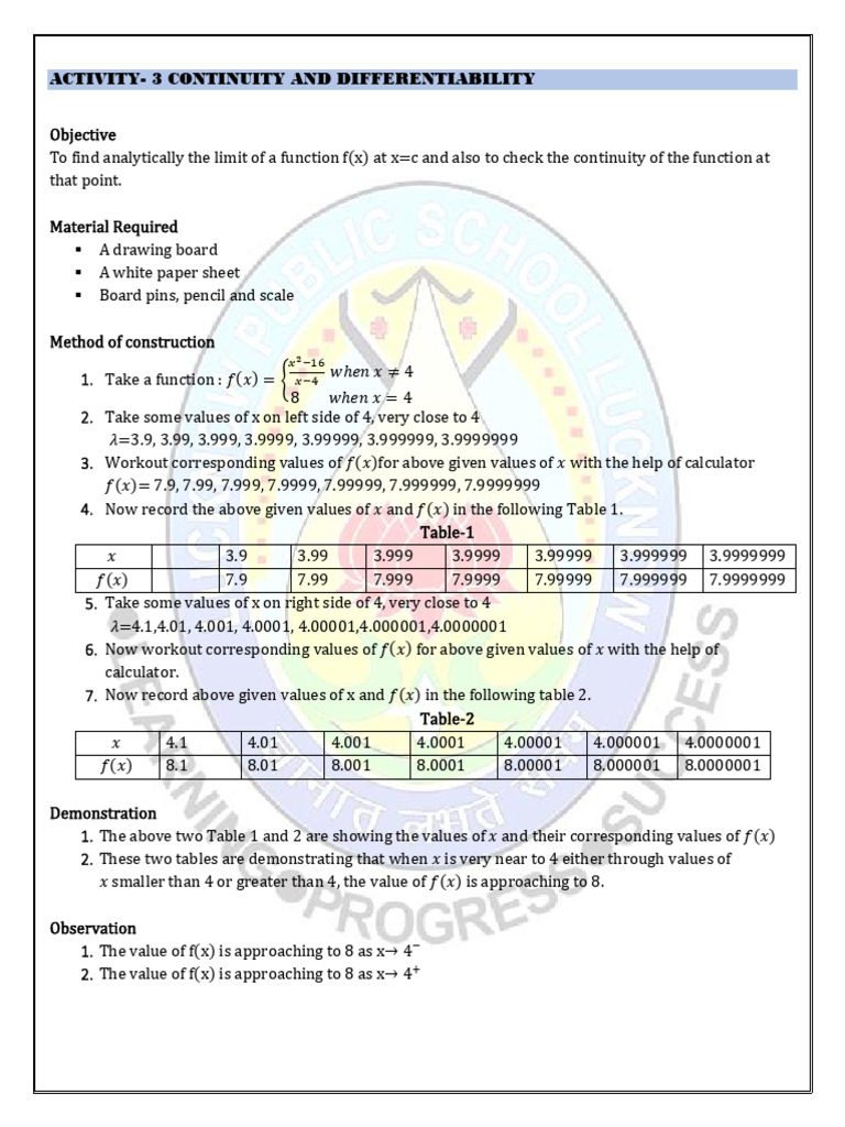 Activity3 Continuity And Differentiability Pdf Function Mathematics Mathematical Analysis