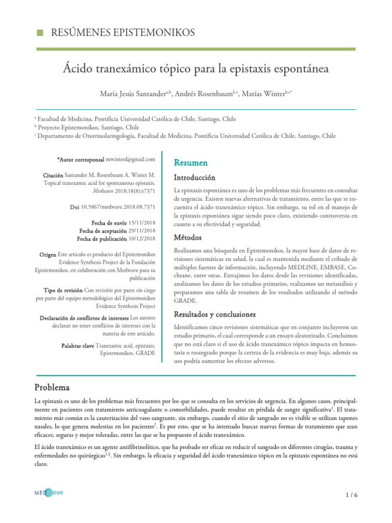 Topical Tranexamic Acid For Spontaneous Epistaxis | PDF | Medicina ...