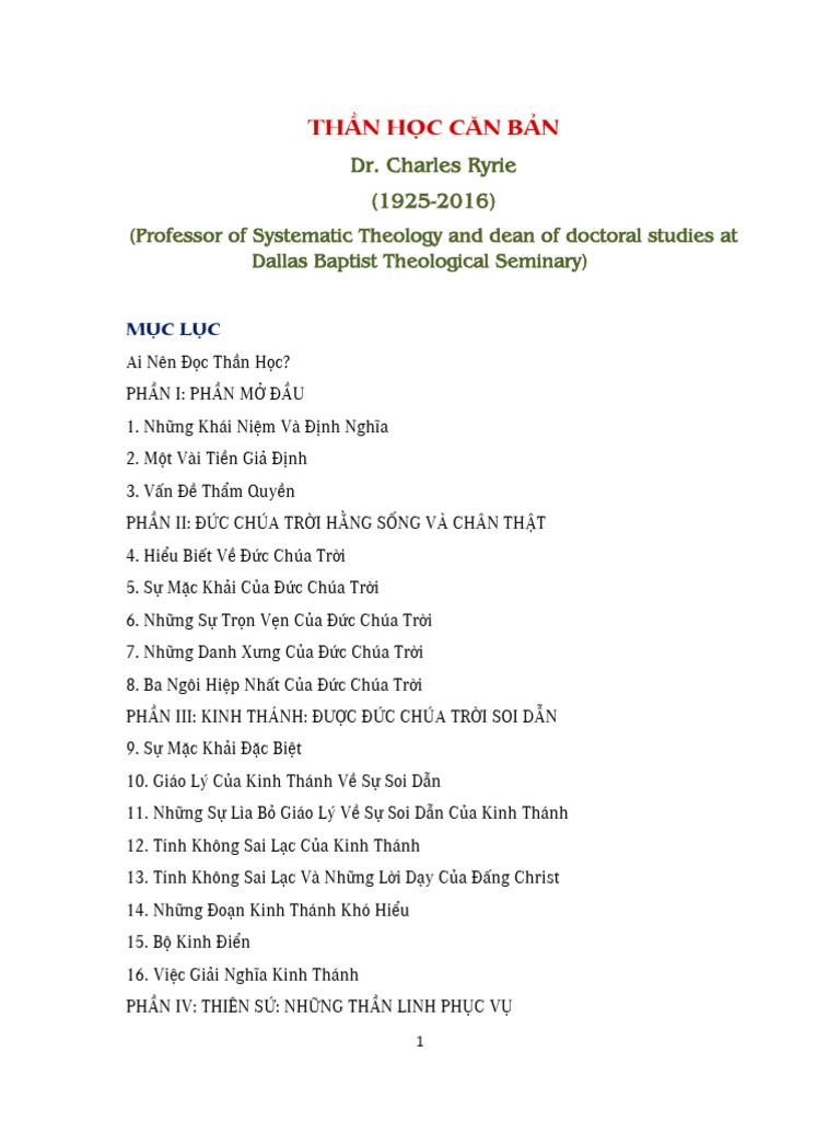 Charles Ryrie-thần Học Căn Bản | PDF