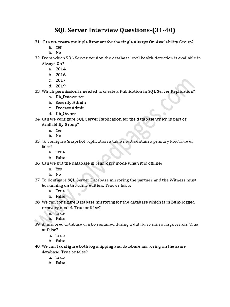 SQL Server Interview Questions and Answers - (31-40) | PDF | Databases | Microsoft Sql Server