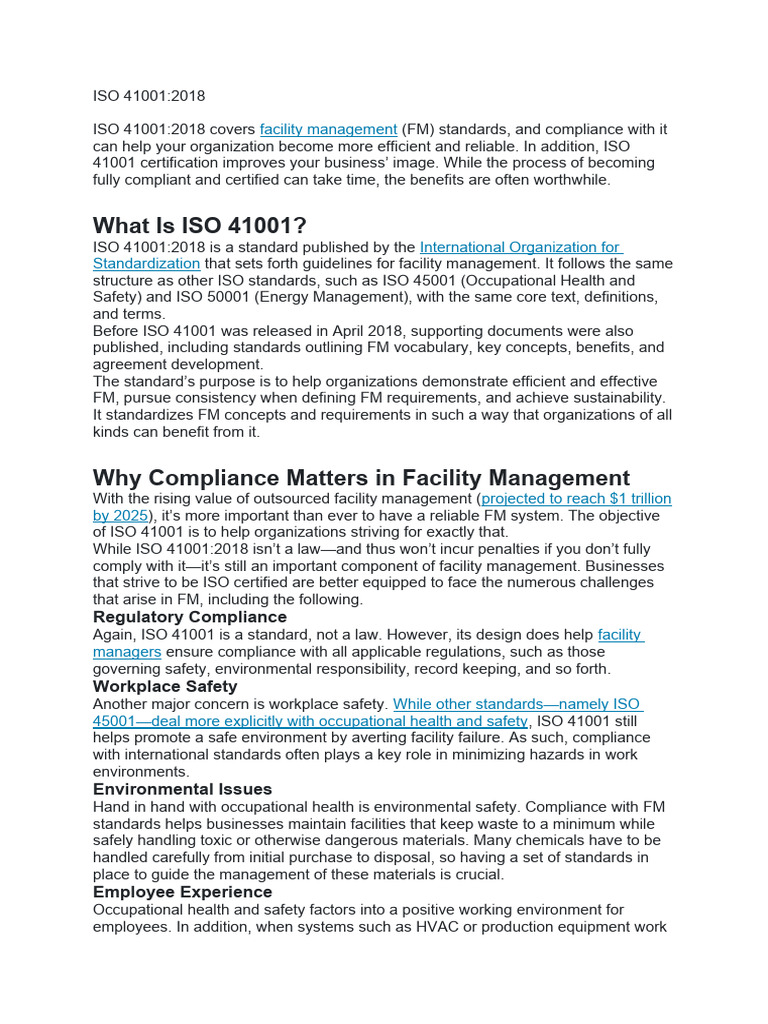 ISO 41001 2018 Facility Management System SYARAT | PDF | Occupational ...