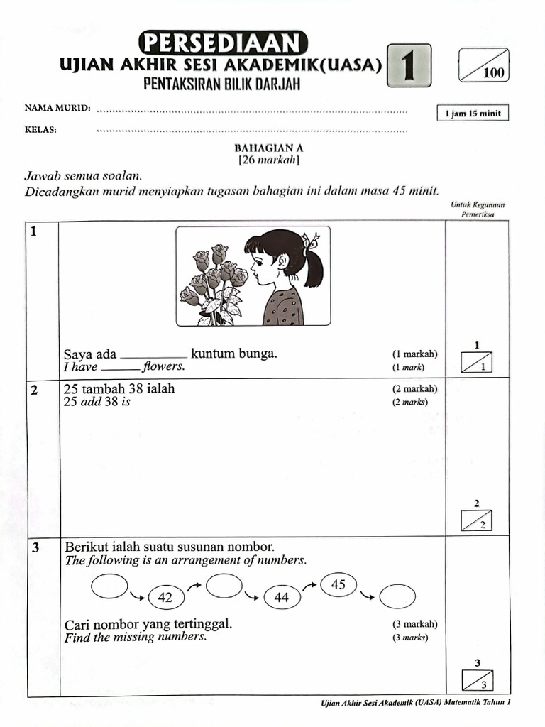 Uasa Matematik Set1 (Tahun 1) | PDF