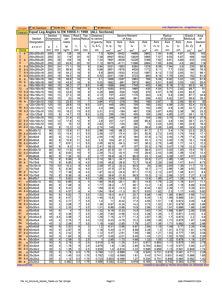 Equal Leg Angles EN 10056-1 - 1998 | PDF | Classical Mechanics | Mechanics