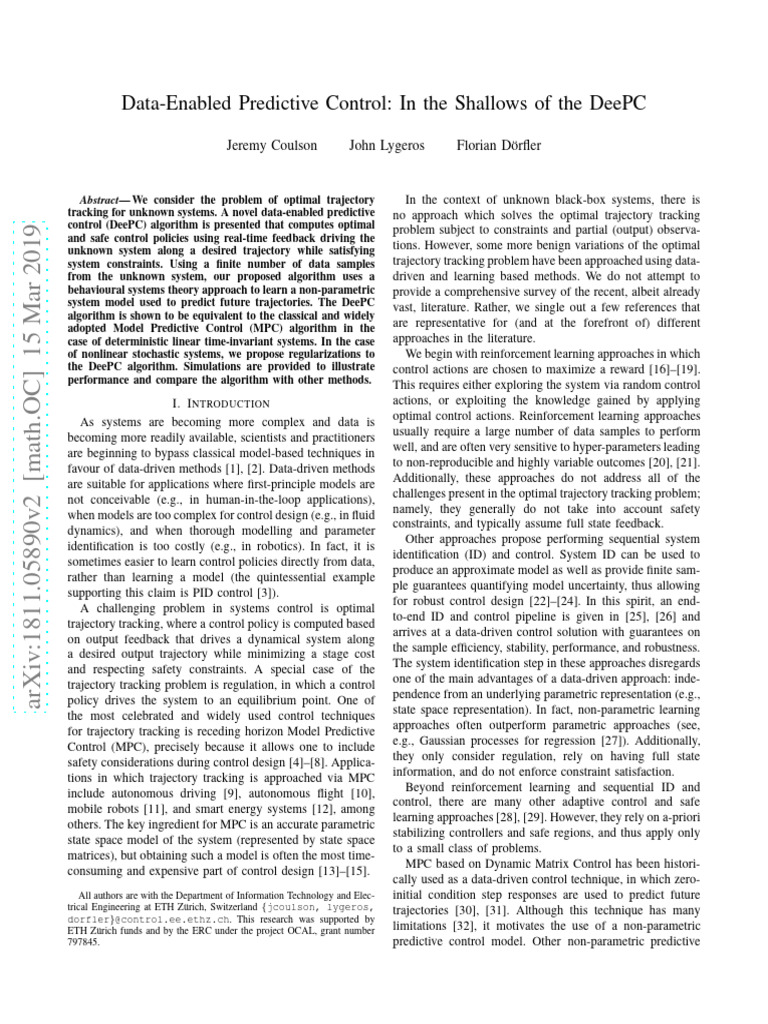 Data-Enabled Predictive Control: in The Shallows of The Deepc | PDF