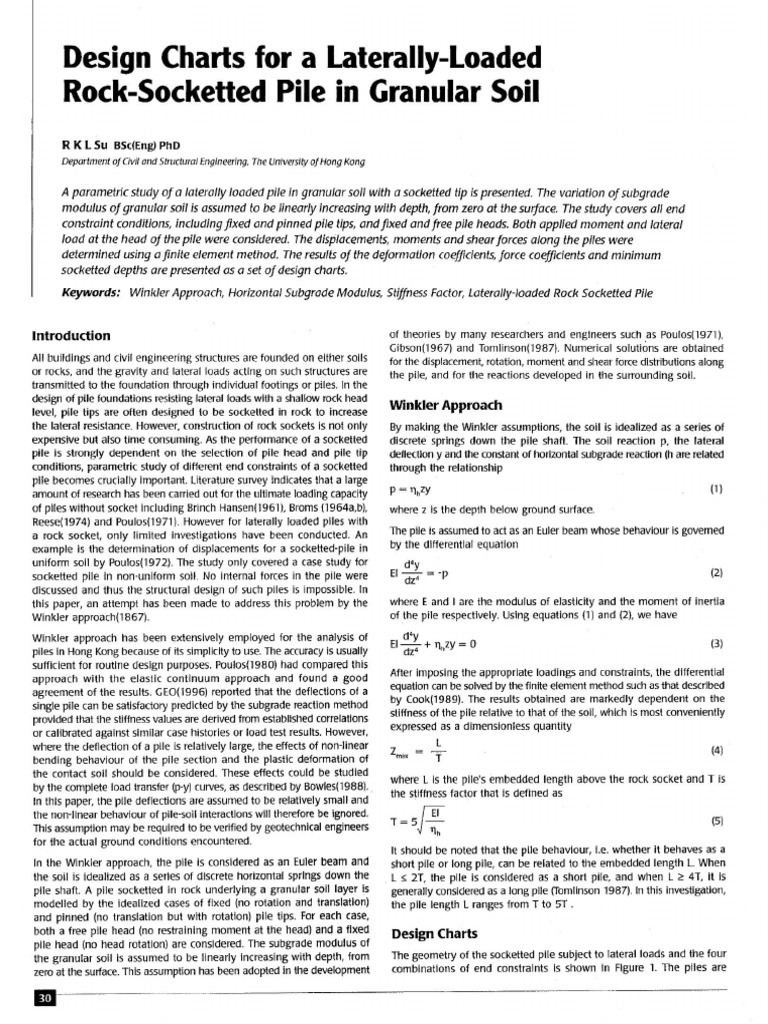 Design Charts For A Laterally Loaded Rock Socketted Pile in Granular Soil | PDF