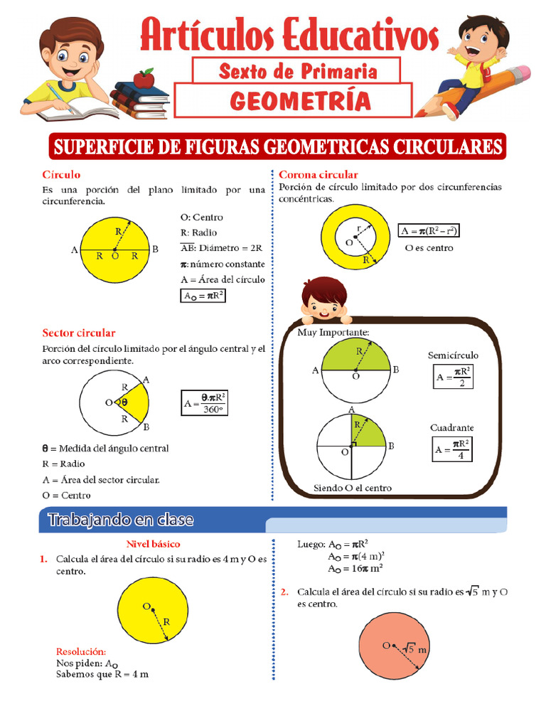 Superficie de Figuras Geometricas Circulares para Sexto de Primaria | PDF