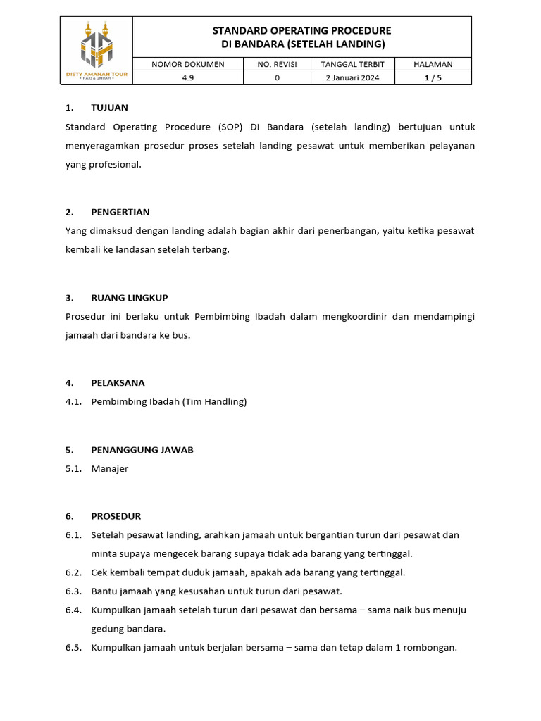 4.9 Sop Di Bandara (Setelah Landing) | PDF