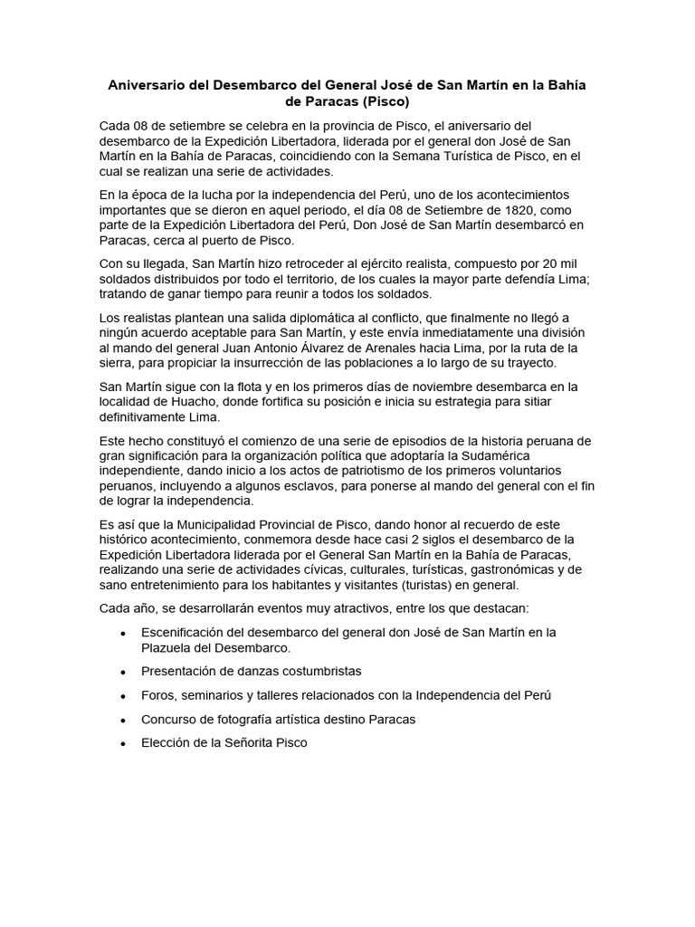 Aniversario del Desembarco en Paracas | PDF | Perú | America latina