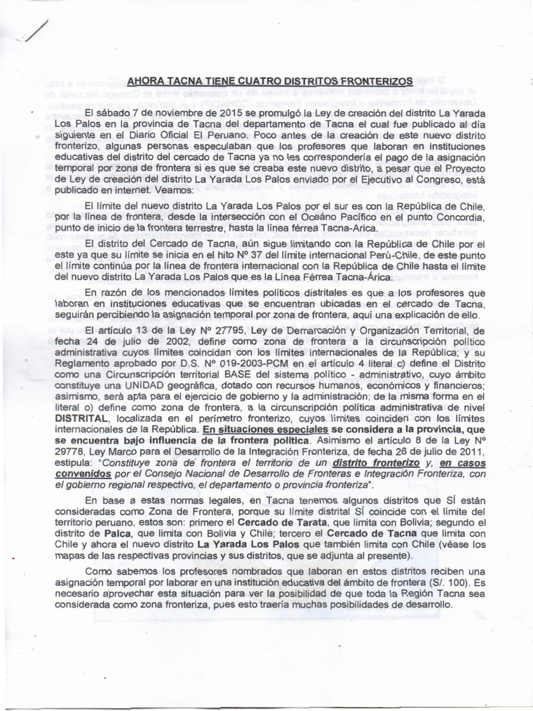 Distritos Fronterizos en Tacna | PDF