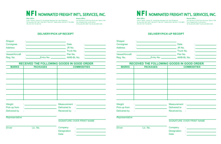 DELIVERY - PICK-UP RECEIPT - Details | PDF
