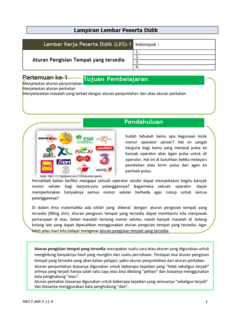 LKJ Aturan Penjumlahan Dan Perkalian | PDF