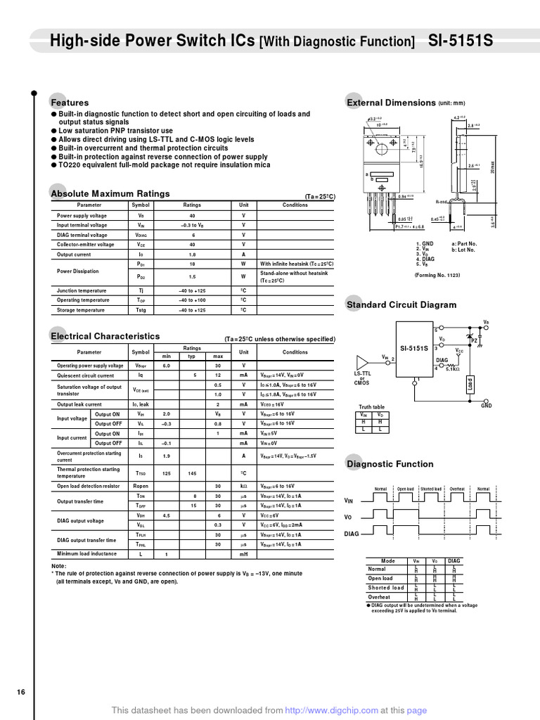 High-Side Power Switch Ics Si-5151S: (With Diagnostic Function) | PDF | Power Supply | Cmos