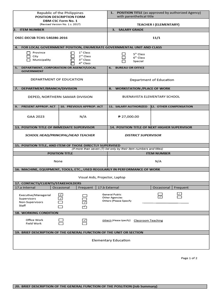 Position Description T1 Elem. (FOR SUBSTI.) | PDF