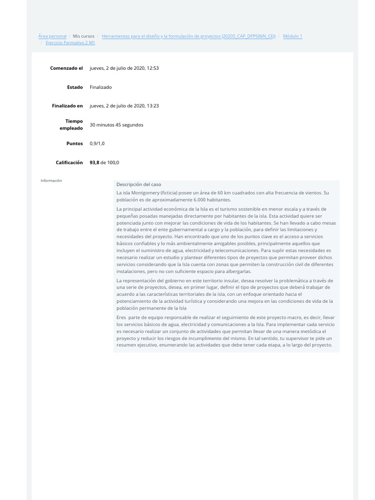 Ejercicio Formativo 2 M1 - Revisión Del Intento | PDF | Presupuesto | Turismo