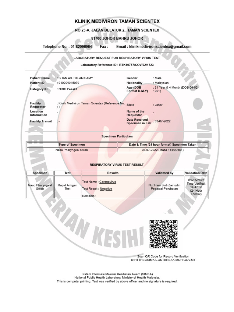 RTK Test Format Malaysian Gov Standards | PDF | Medical Specialties ...