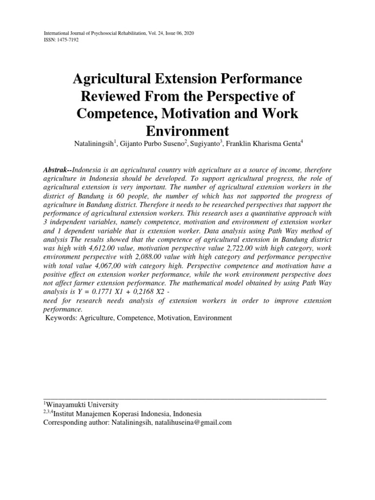 Agricultural Extension Performance Reviewed From The Perspective of ...