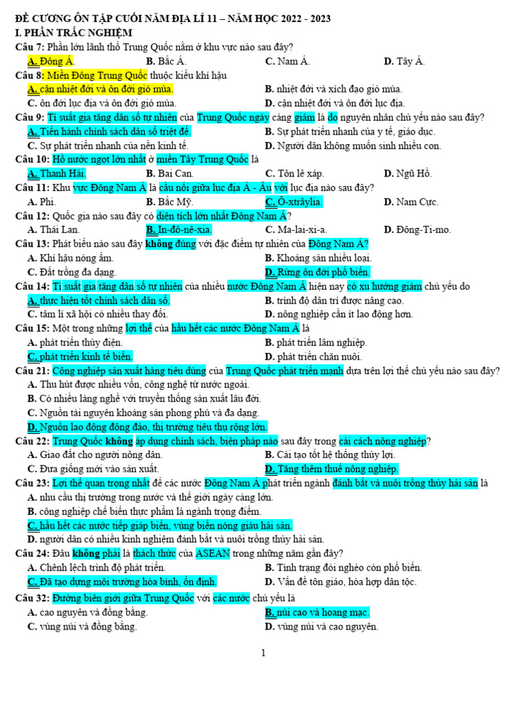 ĐỀ CƯƠNG CUỐI HK 2 ĐỊA 11.. | PDF