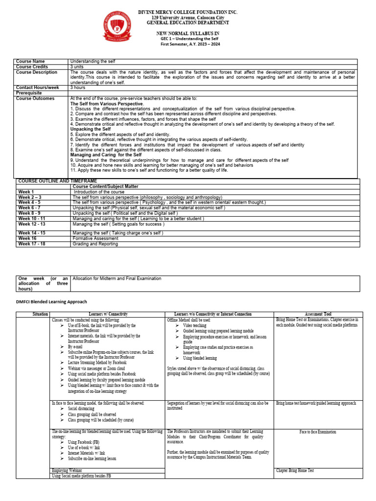 Understanding The Self Syllabus | PDF | Career & Growth