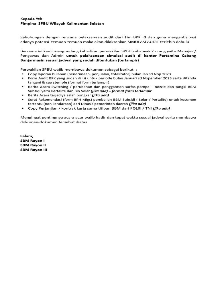 Undangan Simulasi Audit BPK | PDF