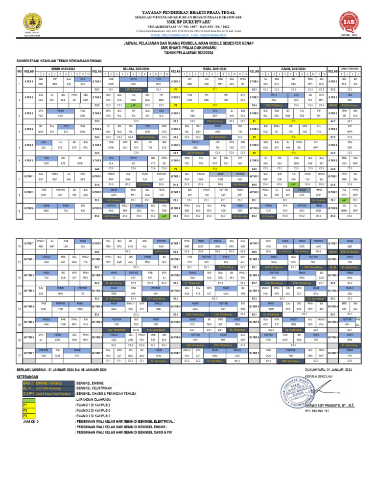 Jadwal Mobile Class TKR Sms Genap TGL 2 - 5 Januari 2024 | PDF
