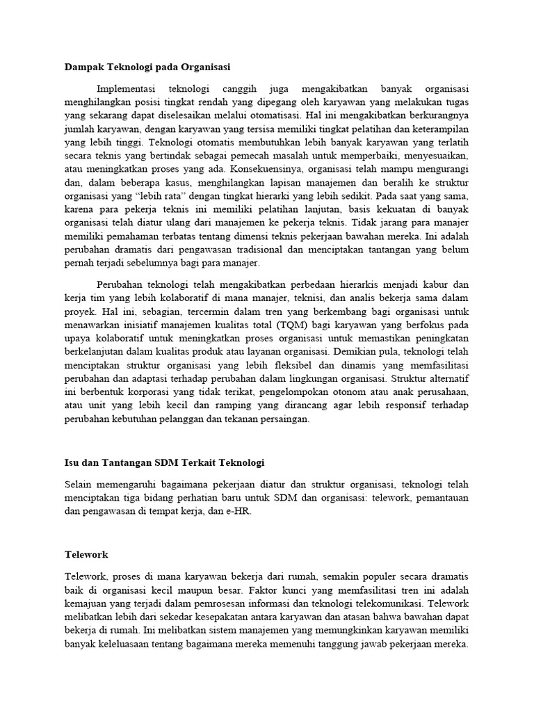 Dampak Teknologi Pada Organisasi | PDF