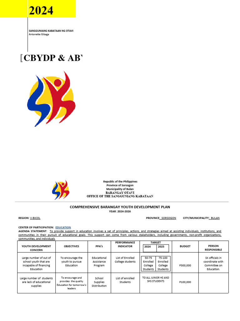 Comprehensive Youth Development Plan 2024-2026 | PDF | Youth | Governance